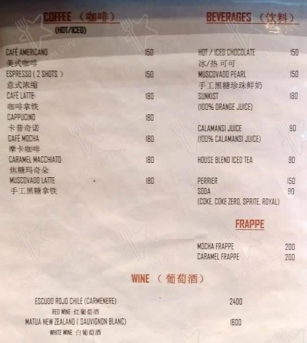 Menu at 1919 Grand Cafe, Manila