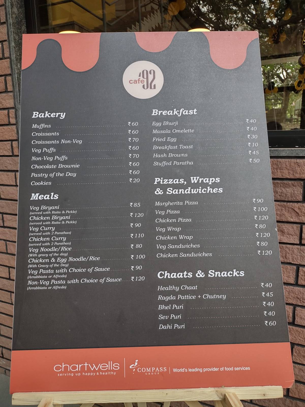 Menu at Cafe 92, Mumbai, PC Saxena Auditorium
