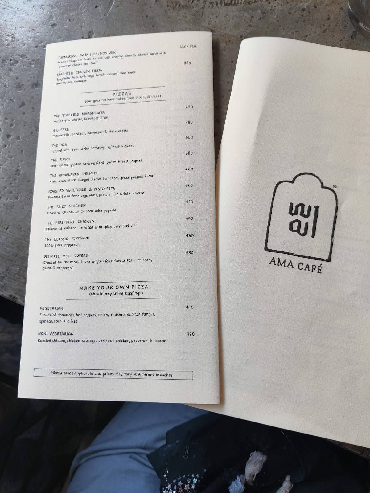 Menu at AMA Cafe, Dehradun