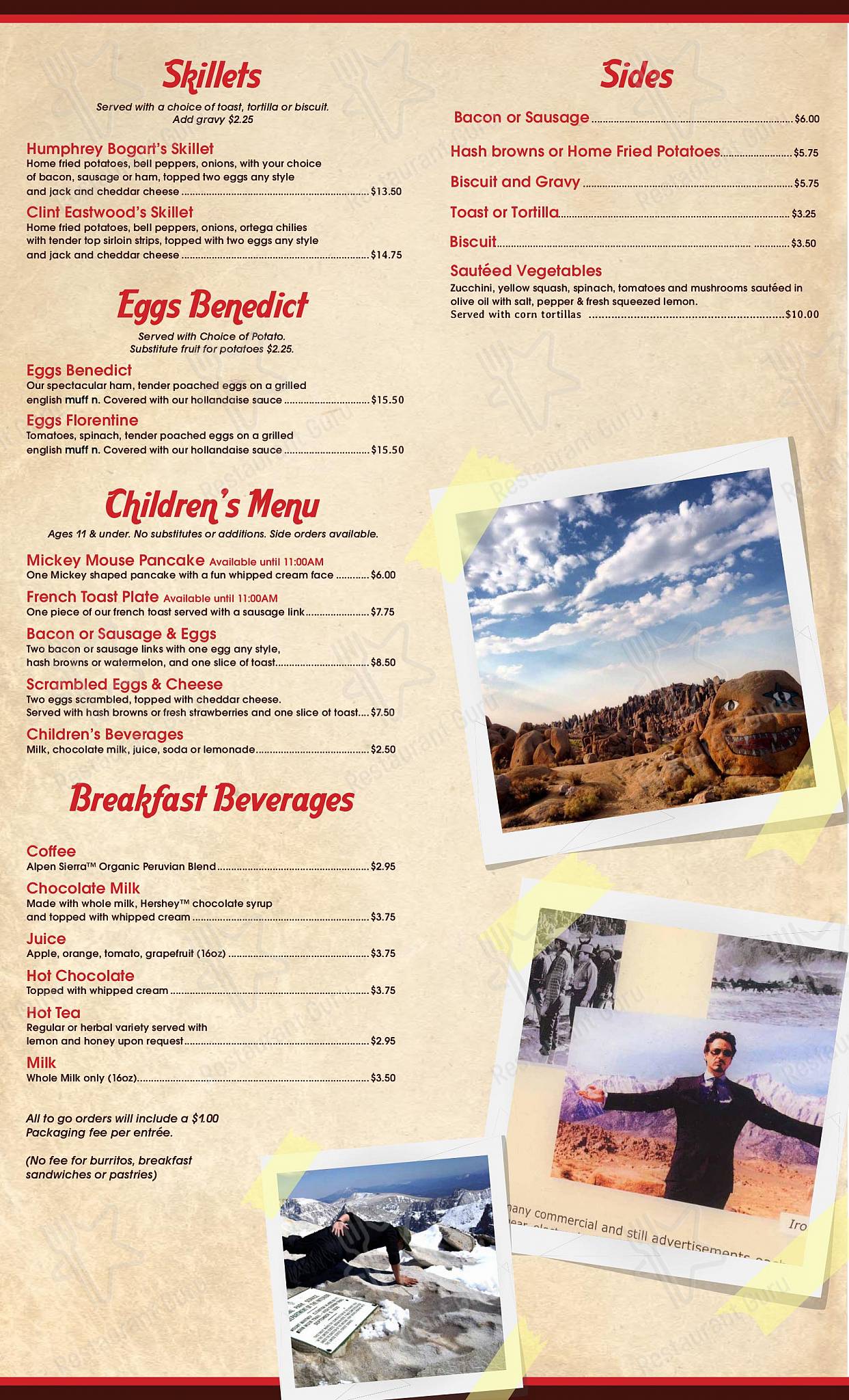 Carta de Alabama Hills Cafe & Bakery, Lone Pine