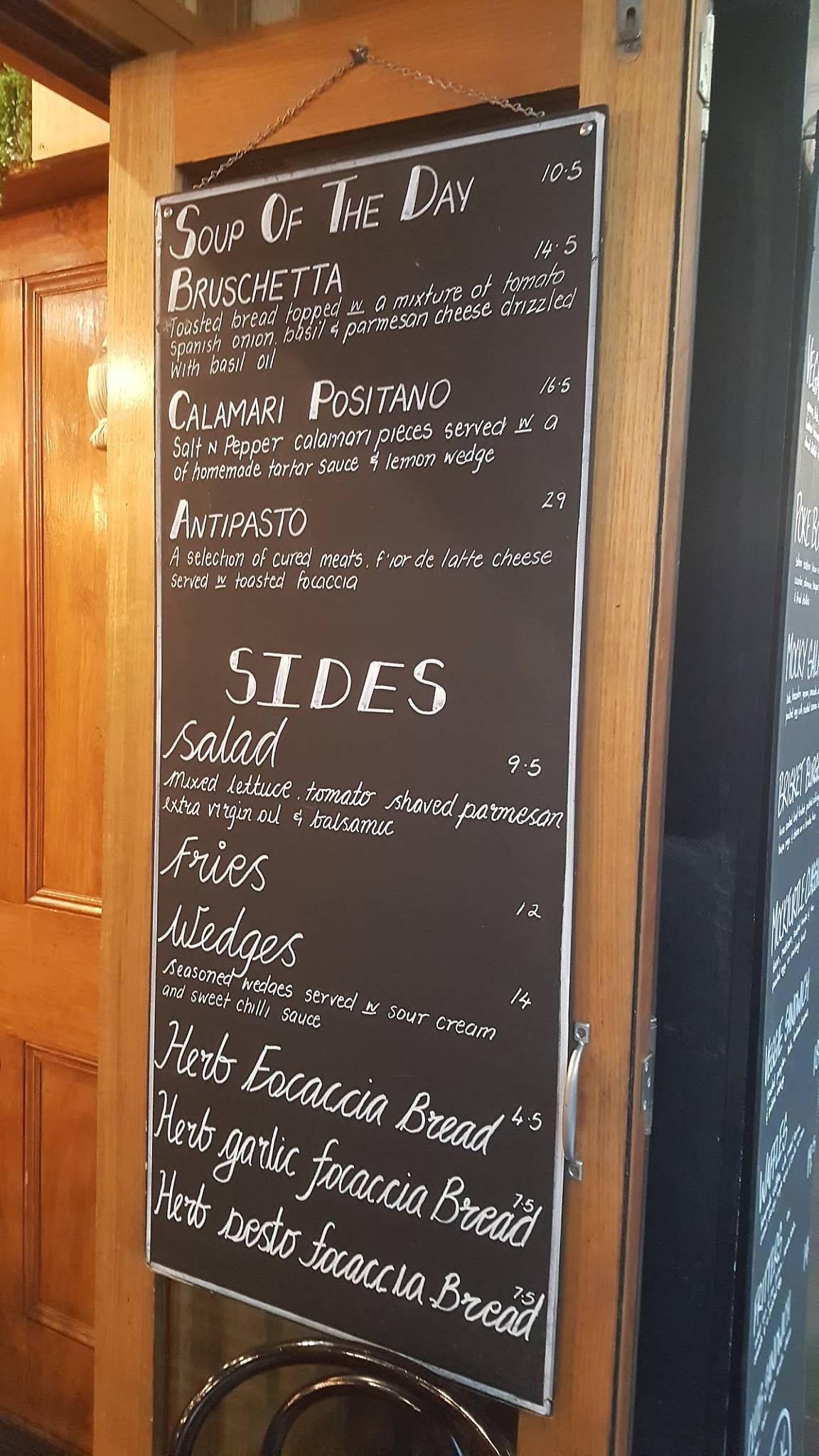 Menu at Cafe Andiamo, Melbourne