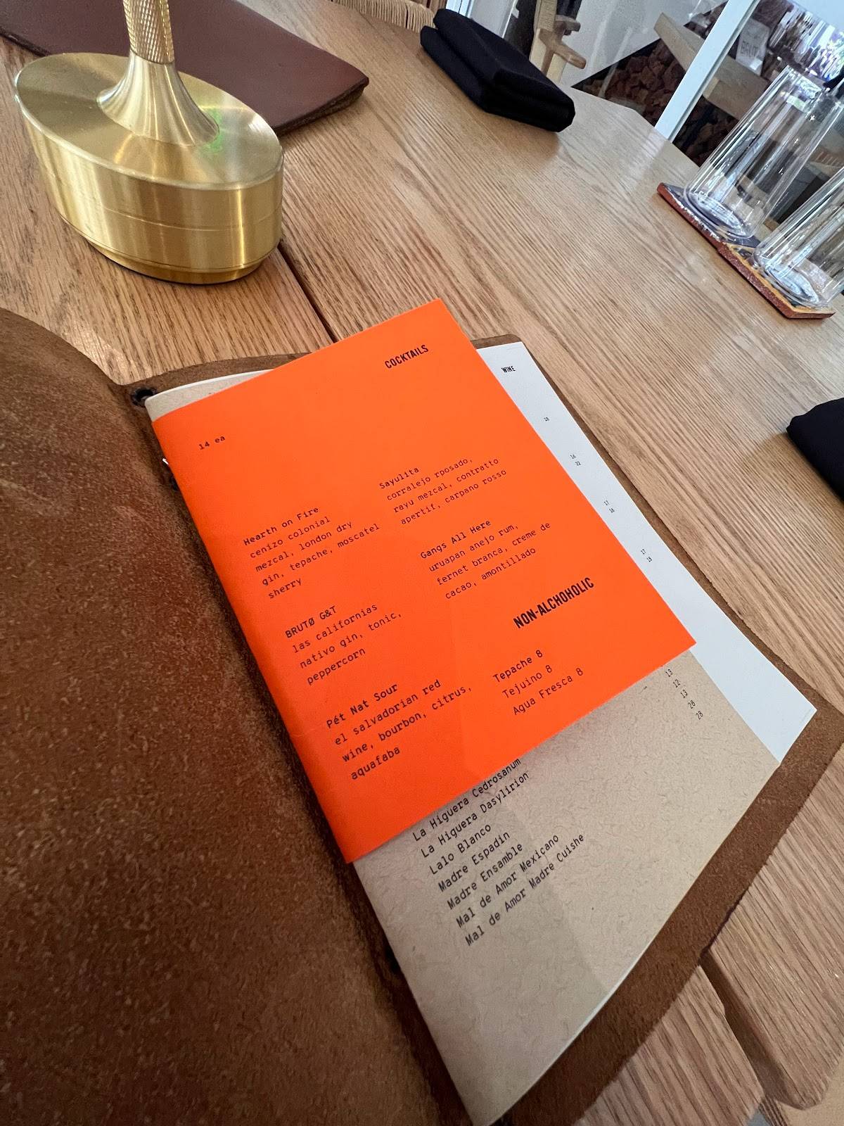 Menu at BRUTO cafe, Denver