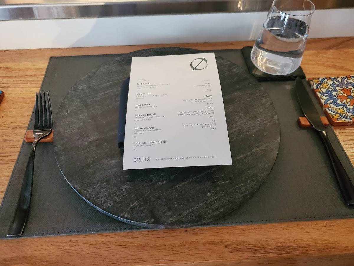 Menu at BRUTO cafe, Denver