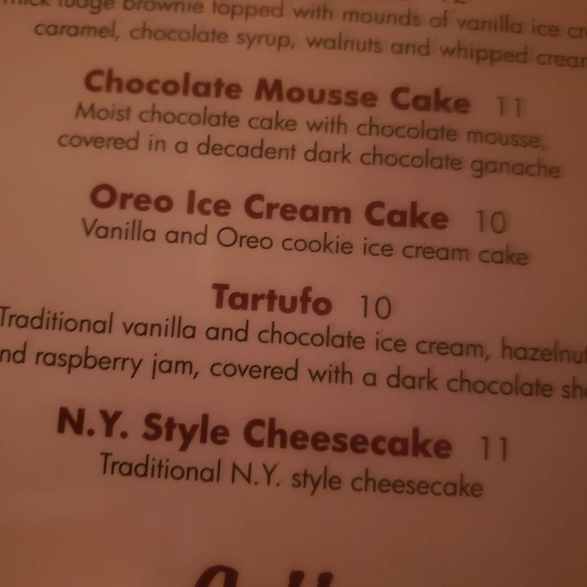 Menu at Cafe Baci, Westbury