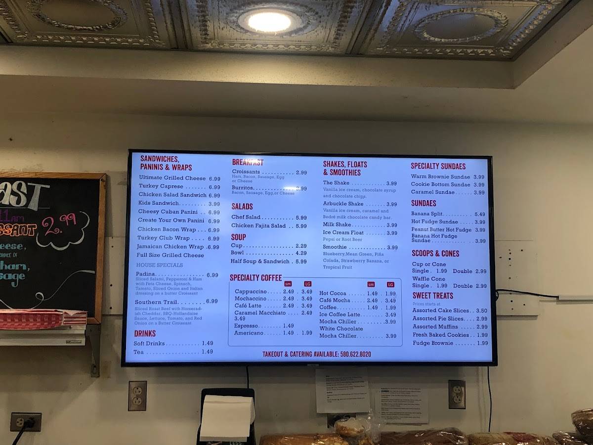 Menu at Bedré Cafe, Sulphur