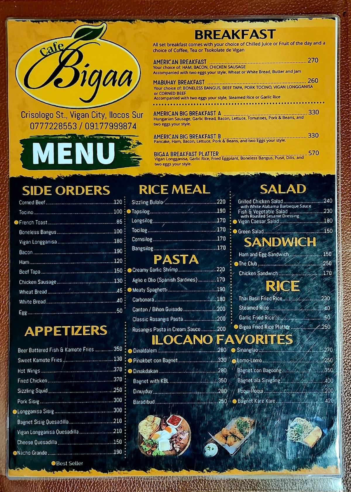 Menu at Cafe Bigaa, Vigan City
