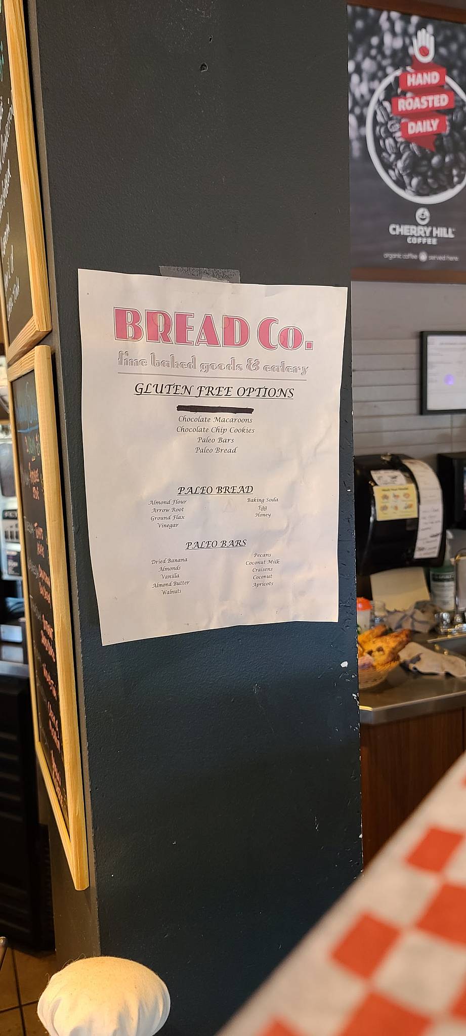 Menu at Bread Co. cafe, Kelowna, Pandosy St