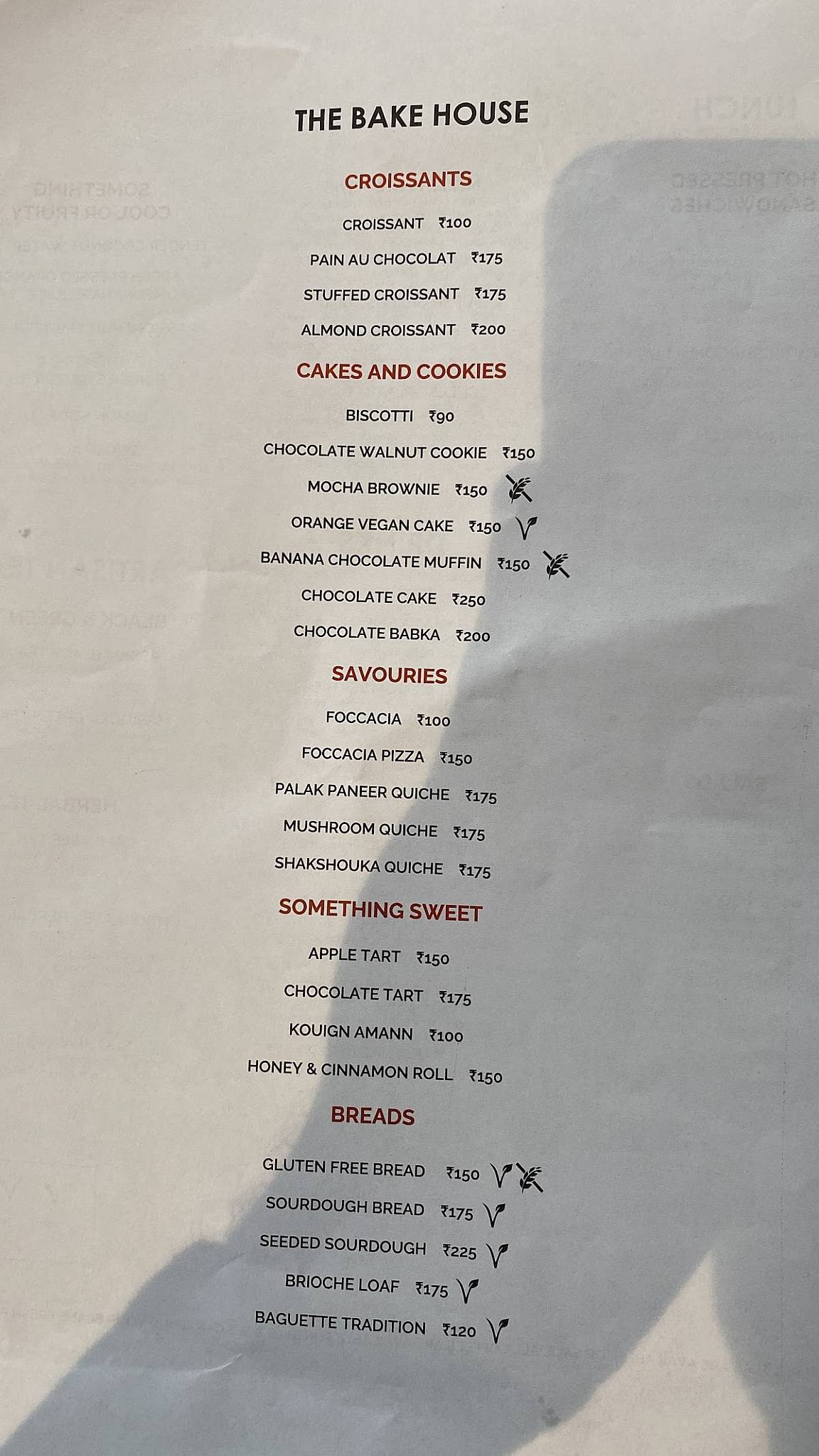 Menu at SOWL, Chennai
