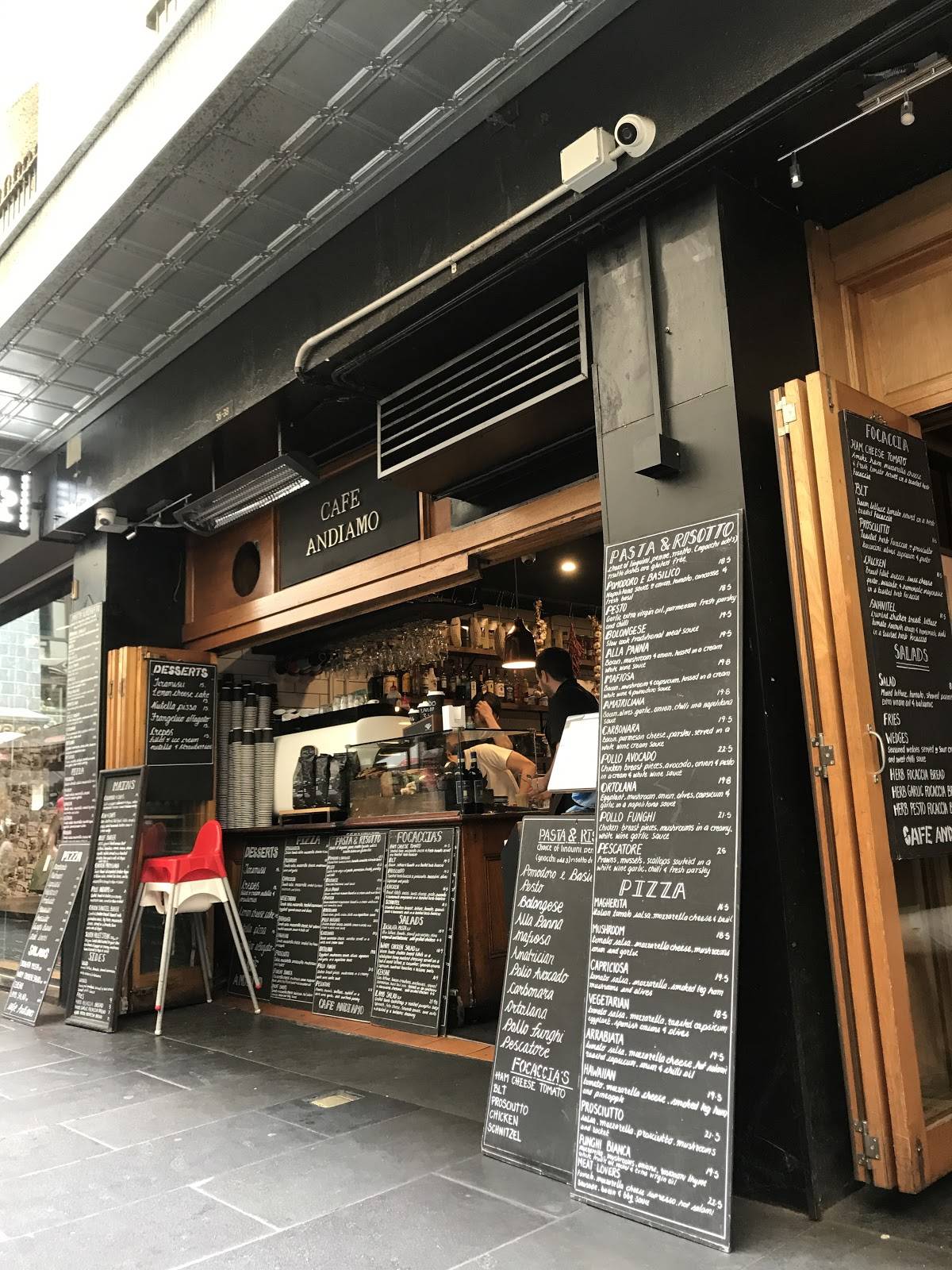 Menu at Cafe Andiamo, Melbourne