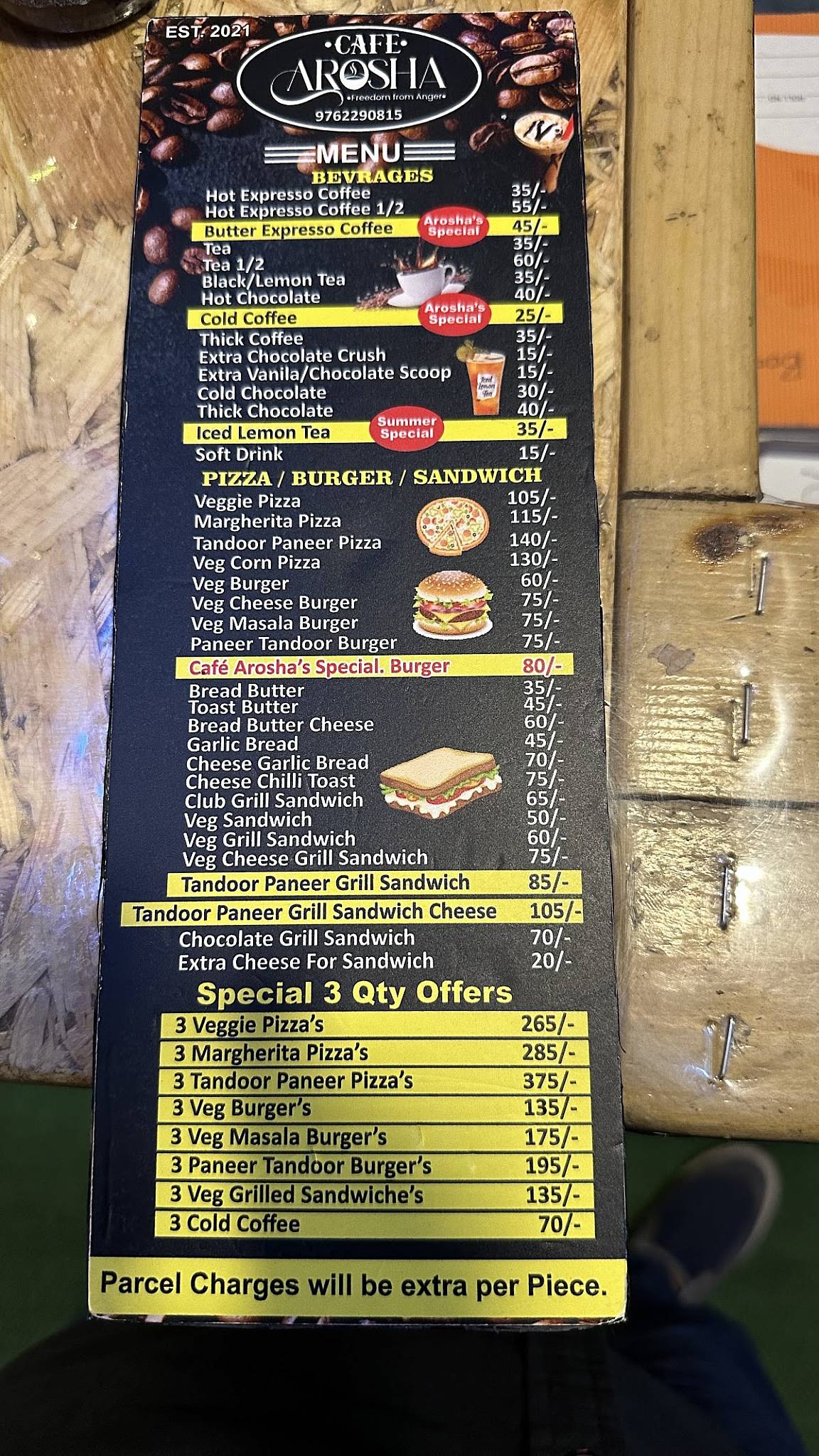 Menu at Cafe Arosha, Pune, near Berry Bash & Sujata Mastani Karve Putla