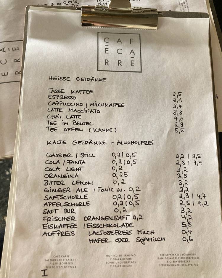 Speisekarte von Cafe Carré, Leonberg