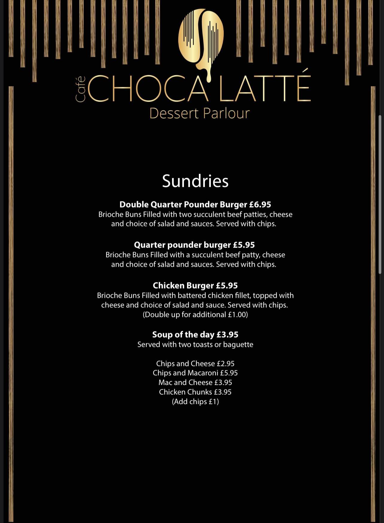 Menu at Cafe Choca Latte, Kirkcaldy