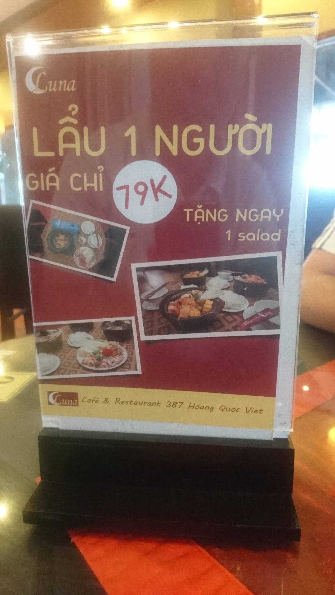 Menu at Cafe Luna, Hanoi, 387 Hoàng Quốc Việt