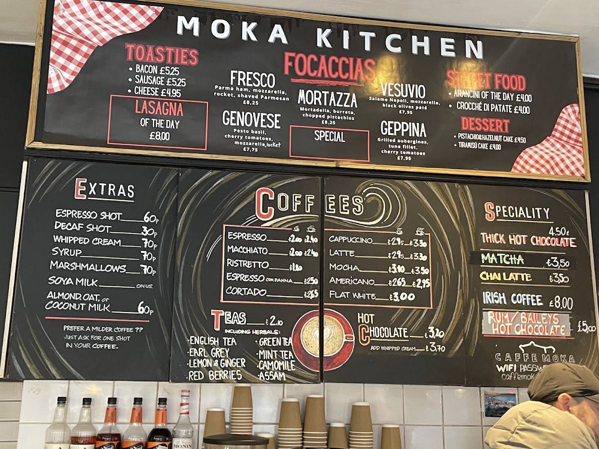 Menu at Caffe Moka cafe, Bristol