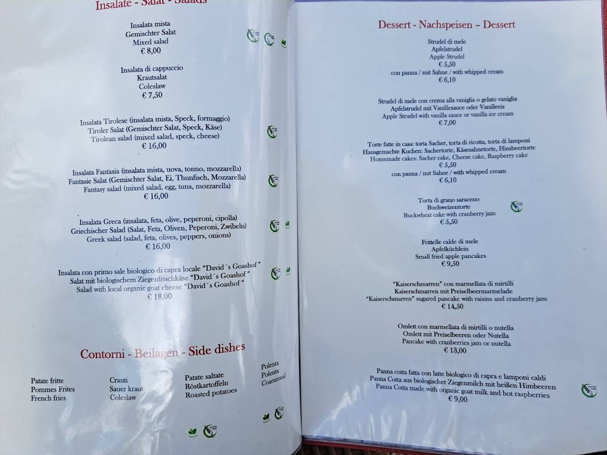 Menu da Caffè Val d'Anna caffè bar, Ortisei