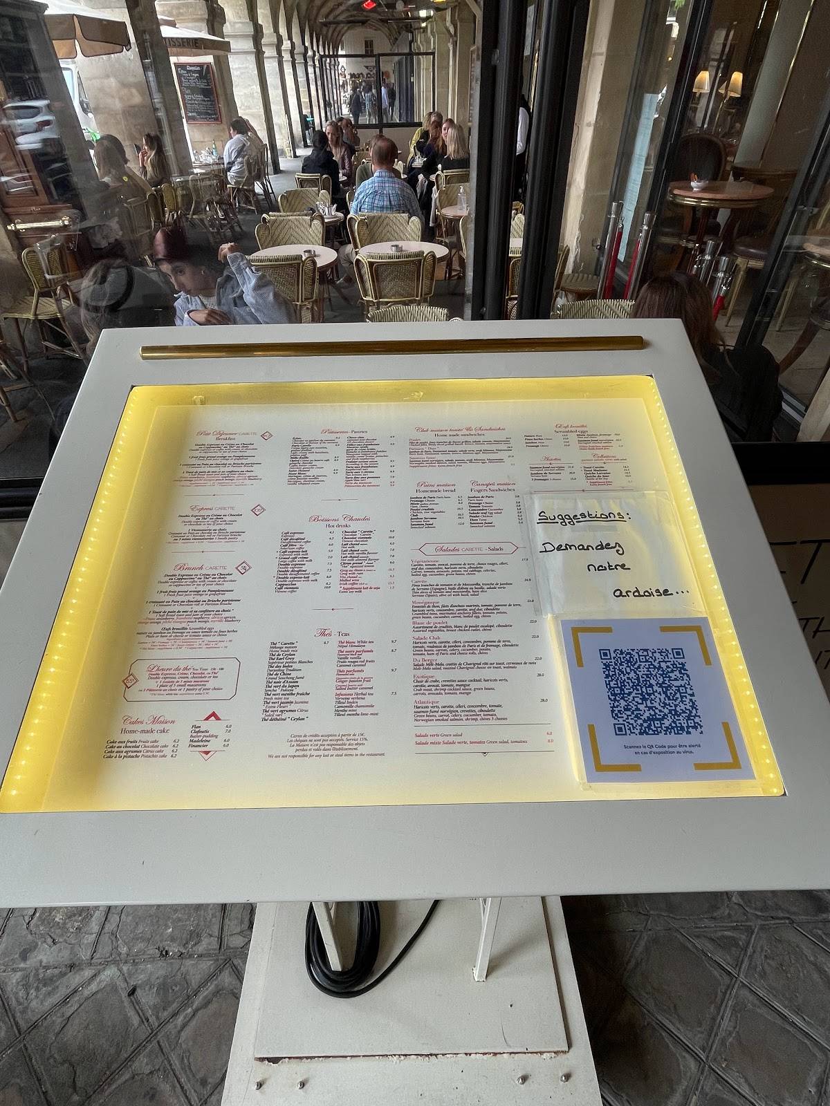 Menu at Carette pub & bar, Paris, 25 Pl. des Vosges