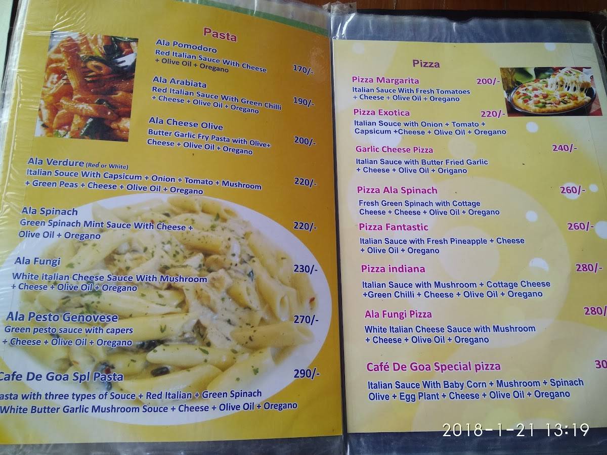 Menu at Cafe De Goa bakery & restaurant, Rishikesh, Sacha Dham Rd