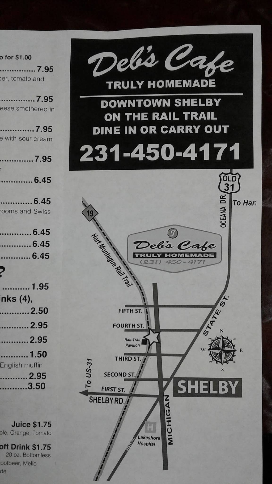 Menu at Deb's Cafe, Shelby