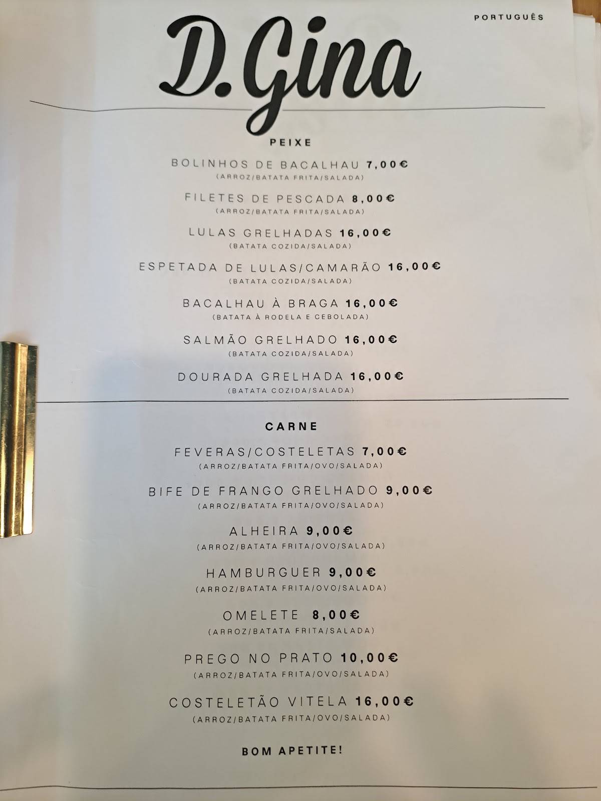 Menu at Café Dona Gina, Porto