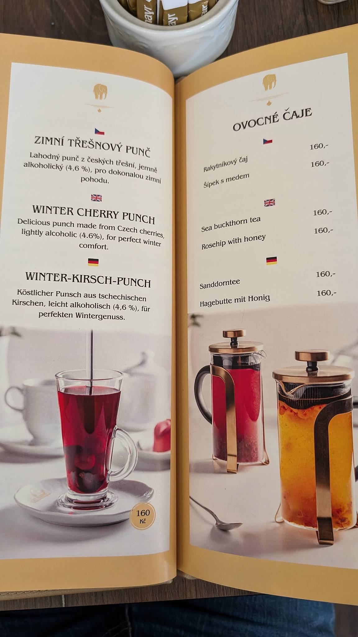 Menu at Café Elefant cafe, Karlovy Vary