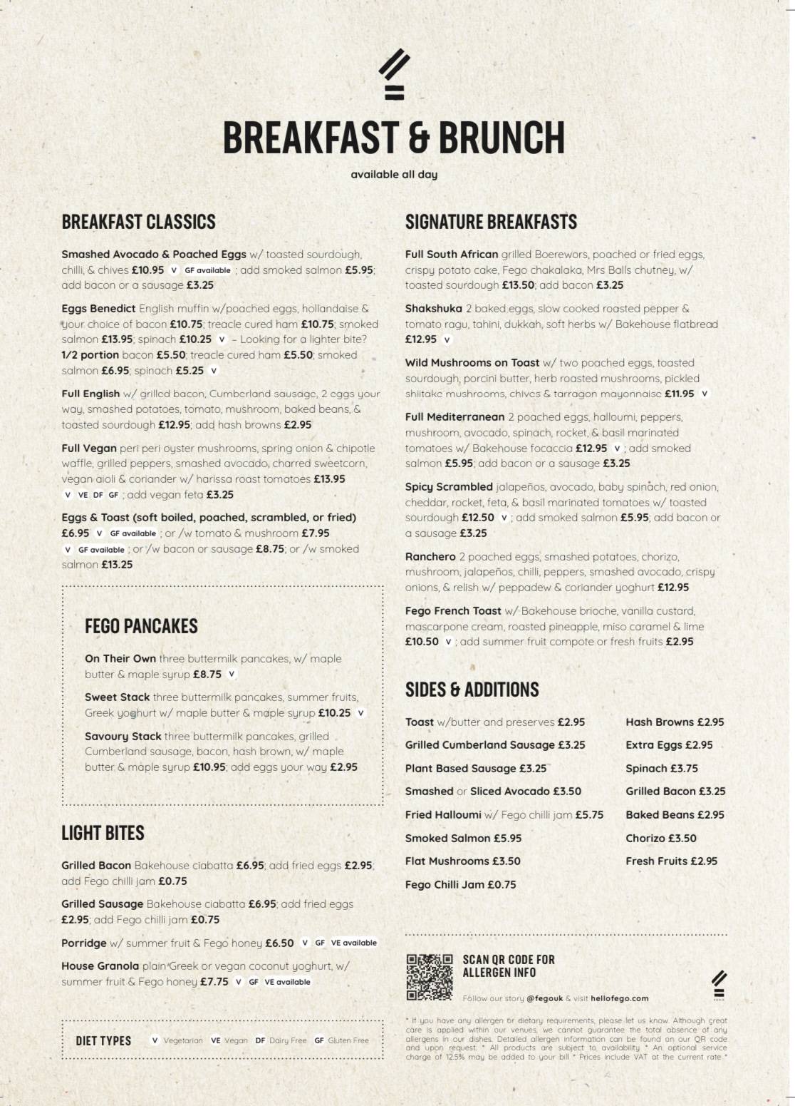 Menu at Fego Gerrards Cross cafe, Gerrards Cross