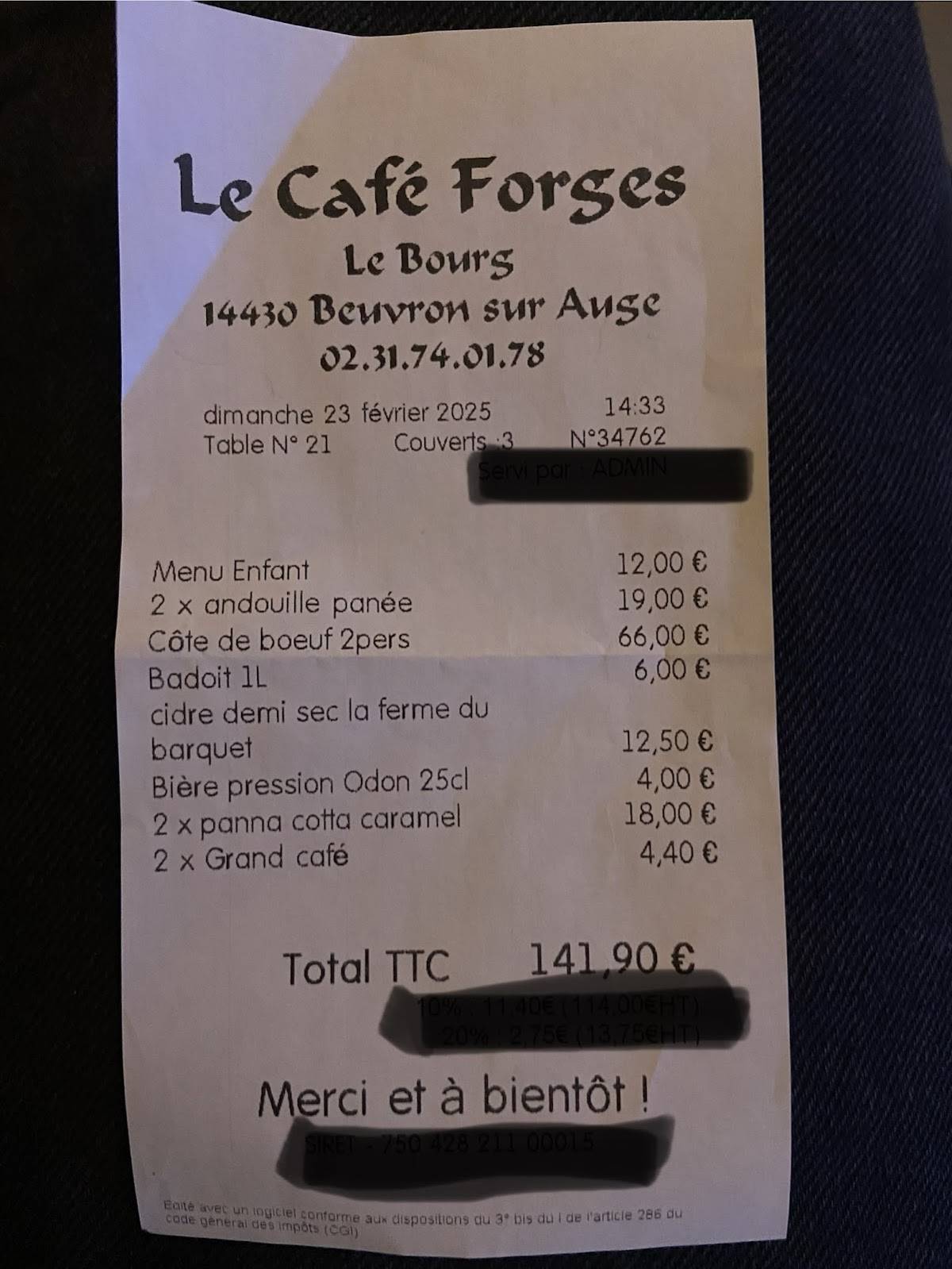 Menu au Café Forges, Beuvron-en-Auge, Grande Rue