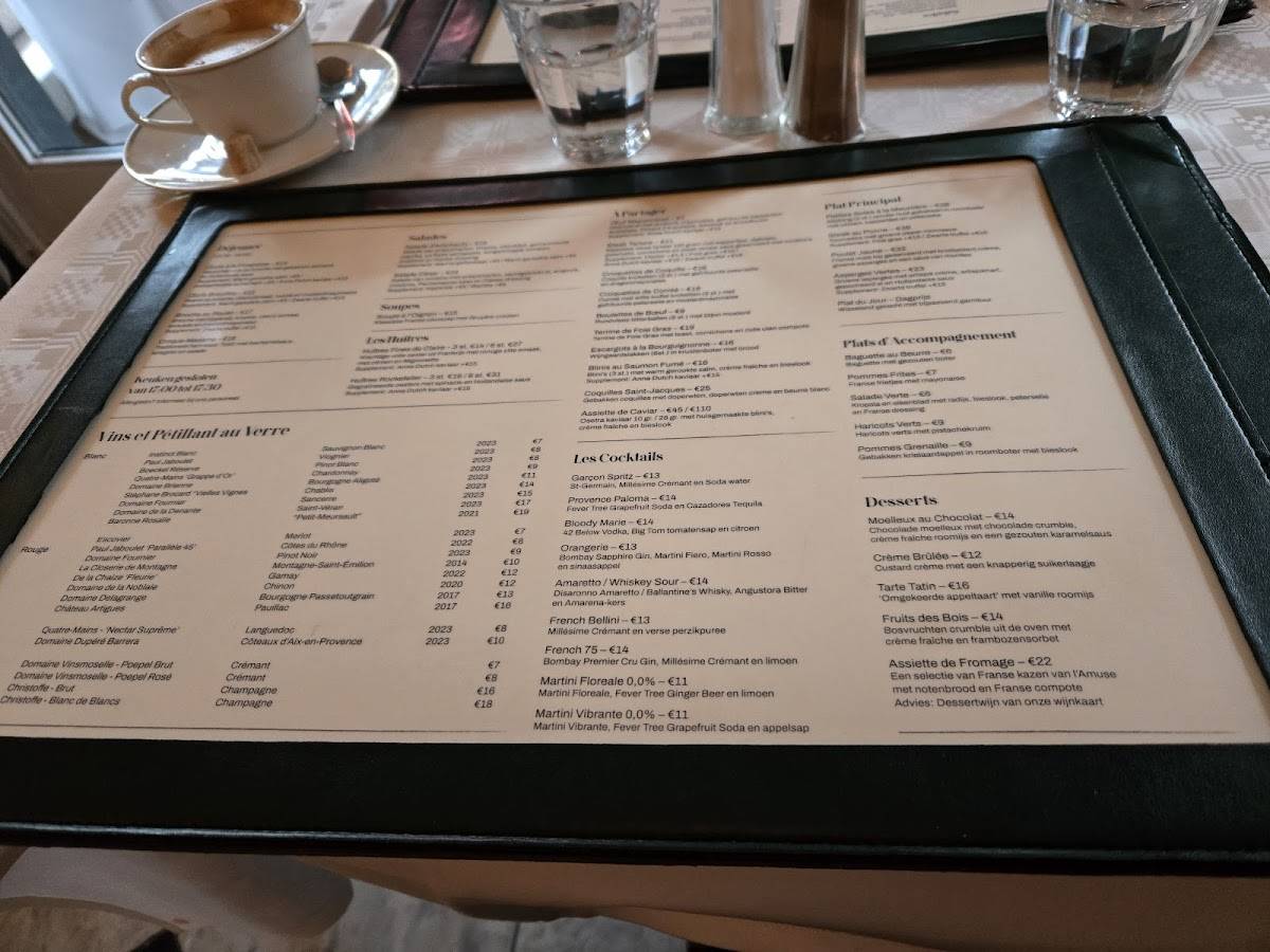 Menu at Café Garçon, Amsterdam