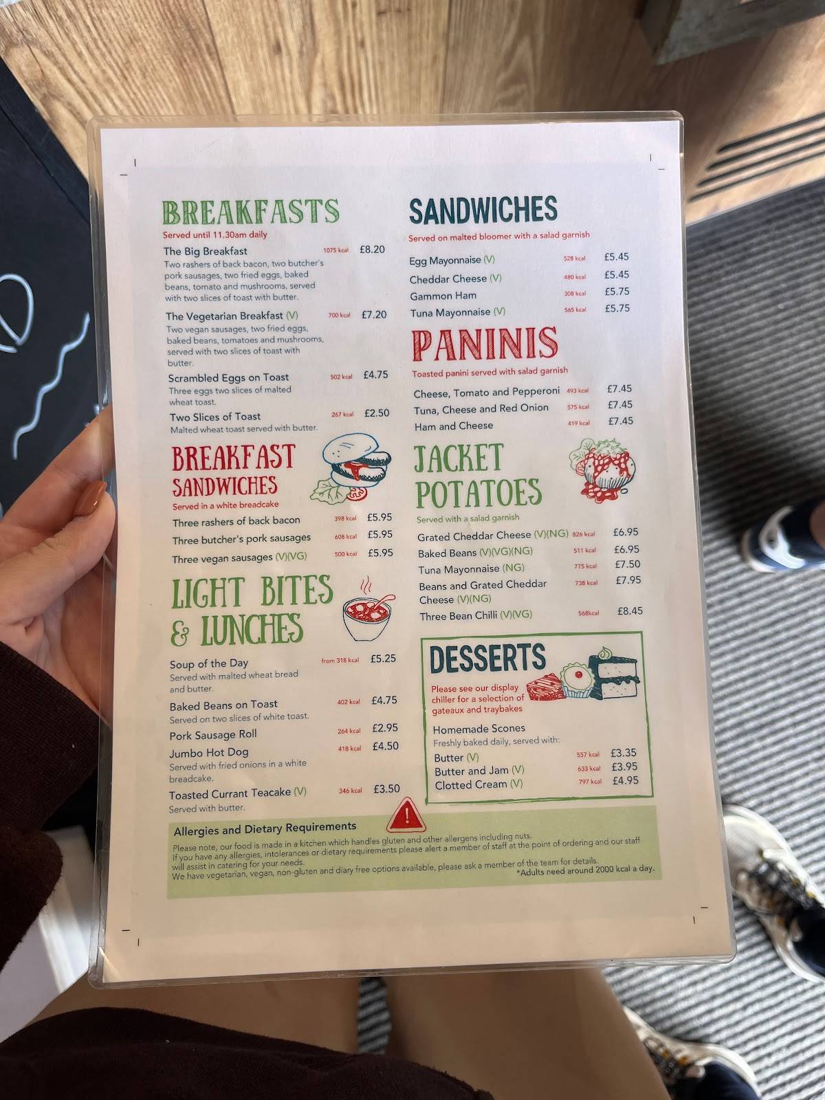 Menu at Golden Acre Park Tea Room cafe, Leeds