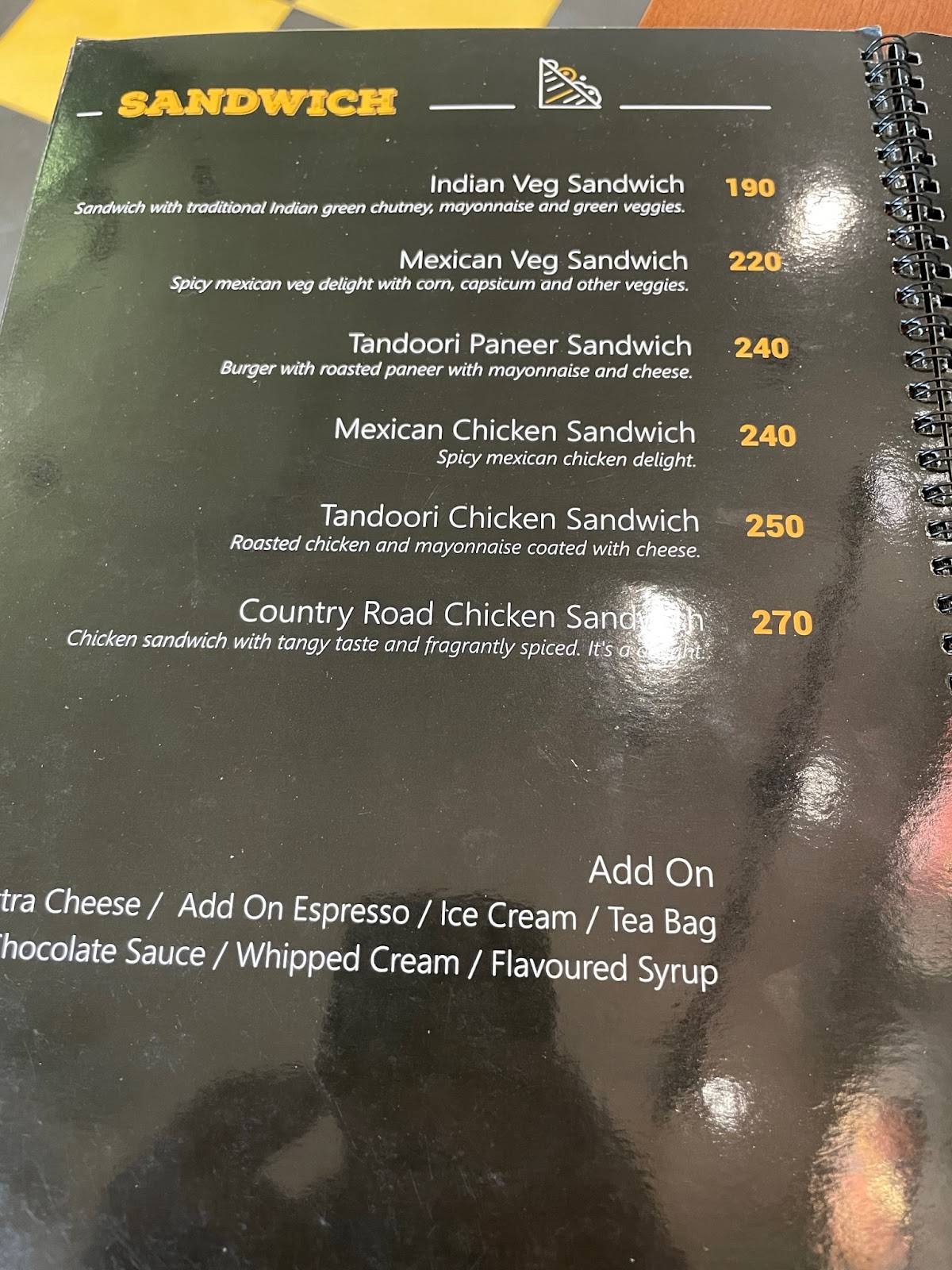 Menu at Cafe Hideout, Bengaluru