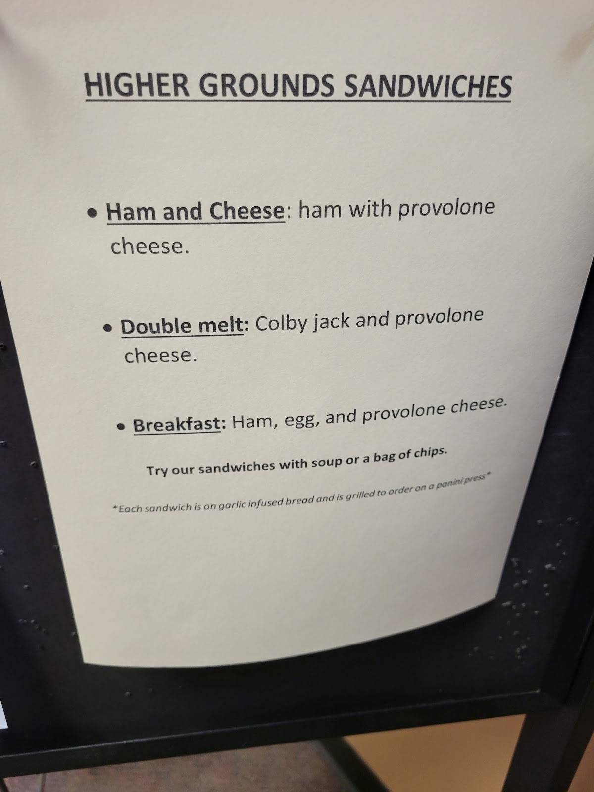 Menu at Higher Grounds Coffee Shop cafe, Beaver Dam, N7156 E Plaza Dr