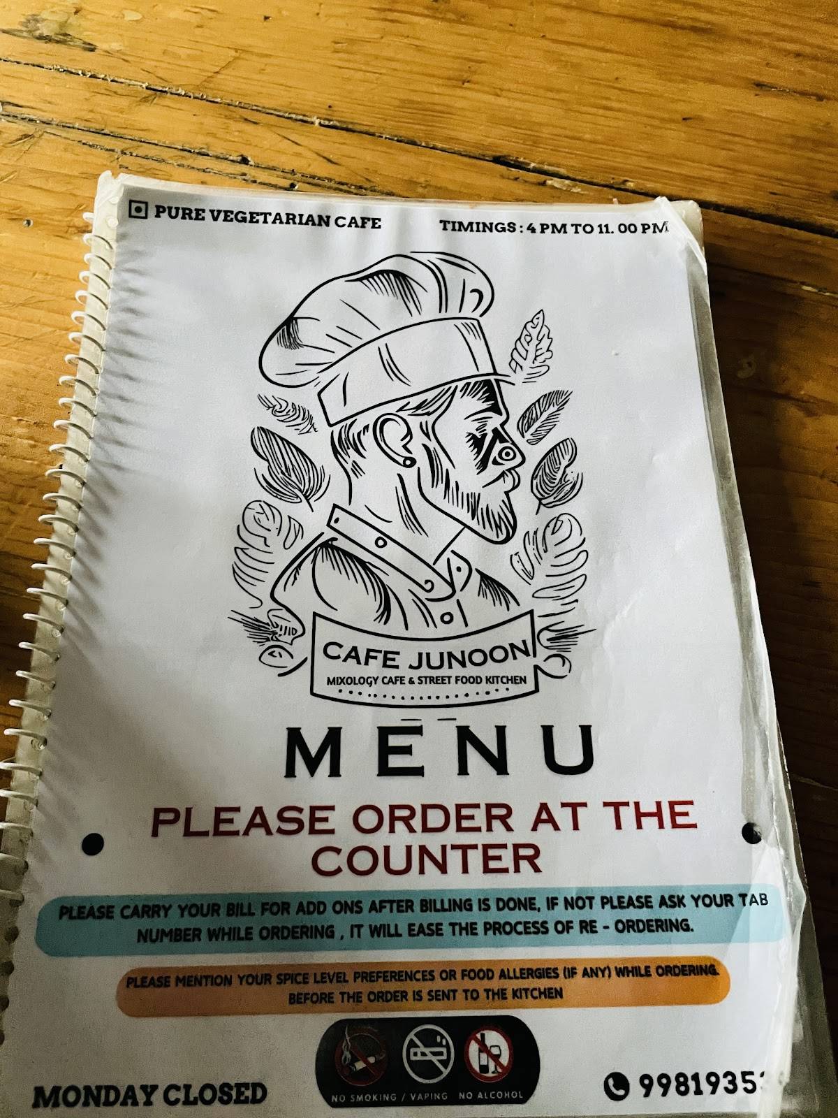Menu at Cafe Junoon, Raipur, Golden Trade Center