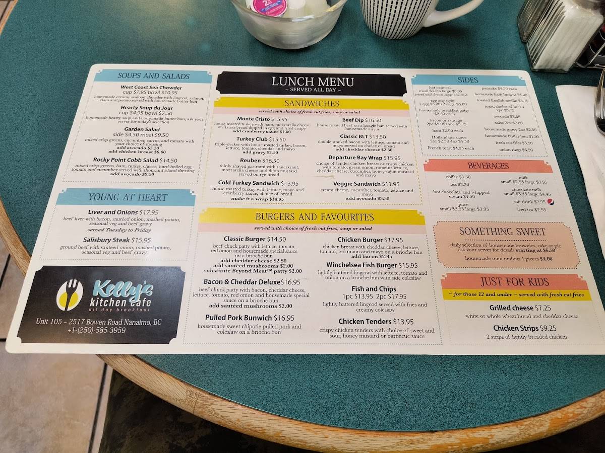Menu at Kelly's Kitchen Cafe, Nanaimo