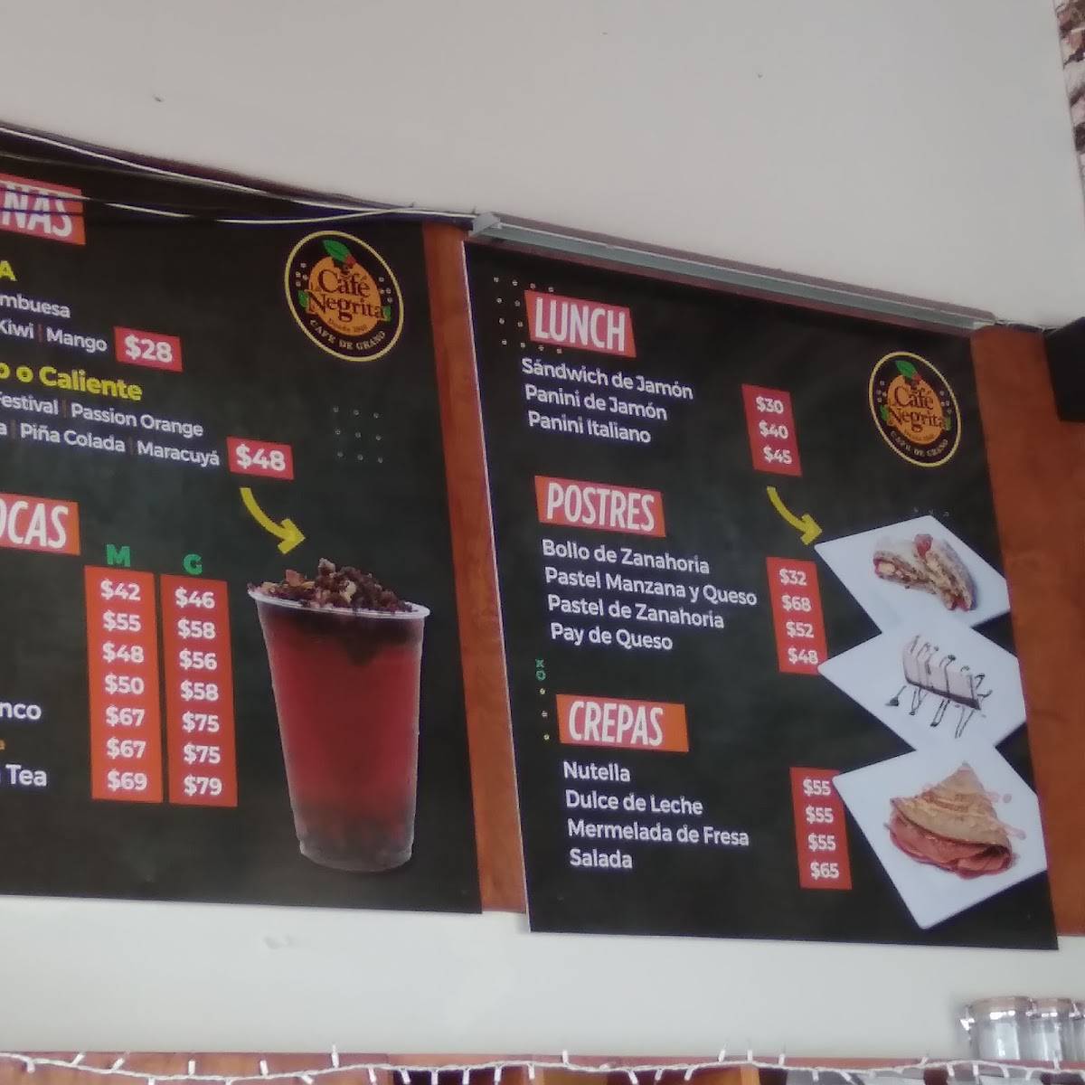 Menu at Café La Negrita- Bahia, Ensenada