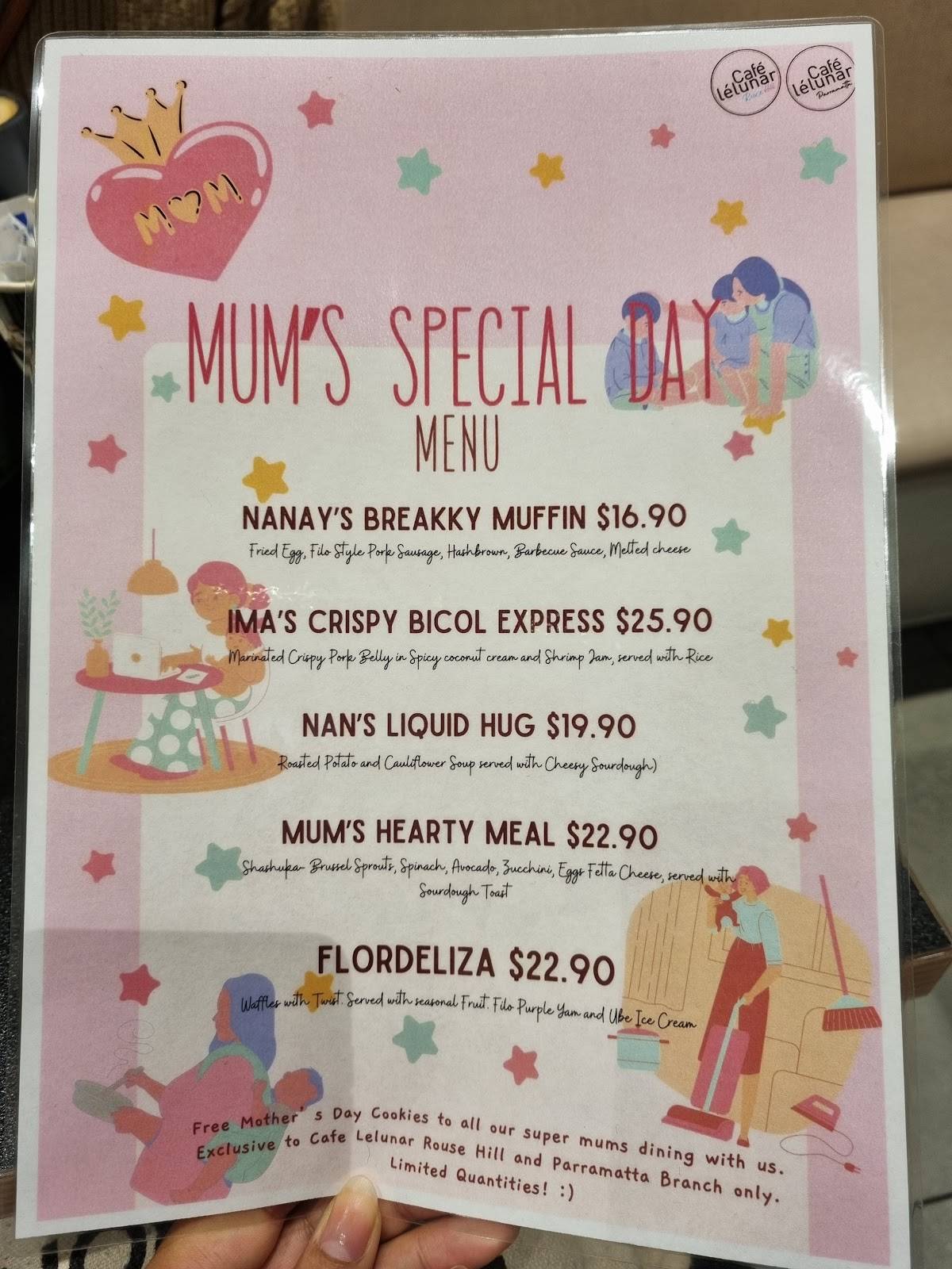 Menu at Cafe Lelunar, Parramatta