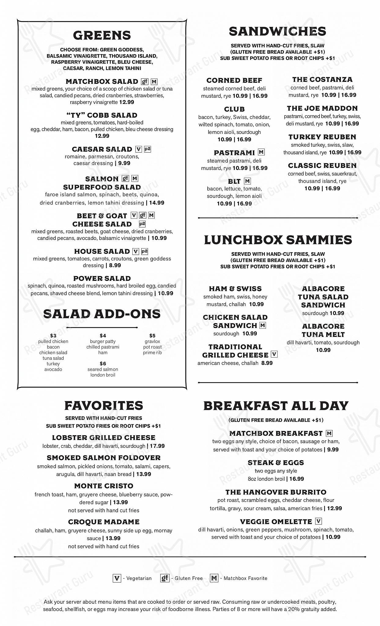 Menu at Matchbox Diner & Drinks Eastown cafe, Grand Rapids