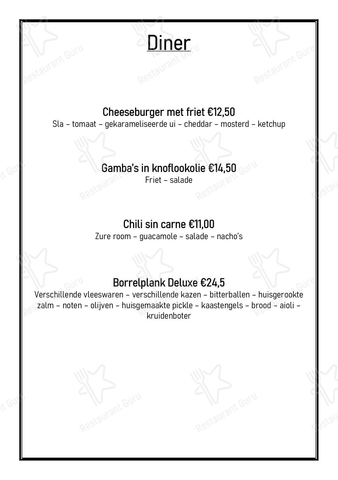 Menu at Café Miles, Amersfoort