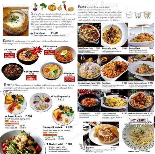 Menu at Mr. Park's Bread & Cake cafe, Manila, Jorge Bocobo Street
