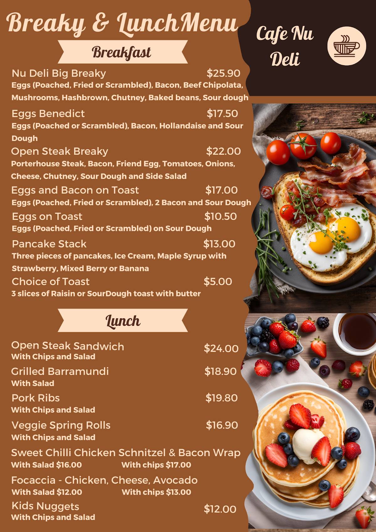 Menu at Cafe Nudeli / Nudeli Express Fish & Chips Hamburgers, Colac