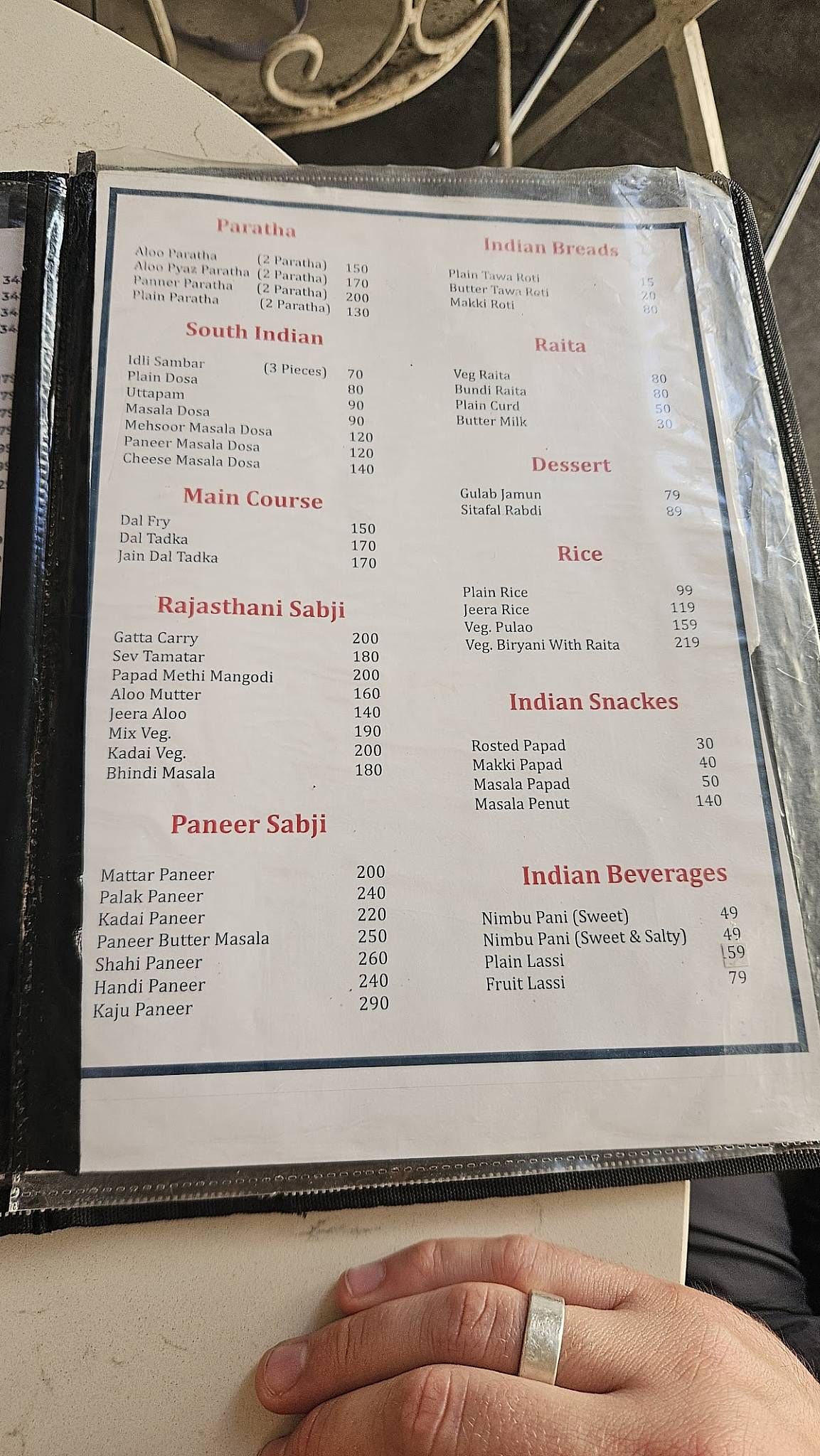 Menu at Old legacy cafe, Udaipur