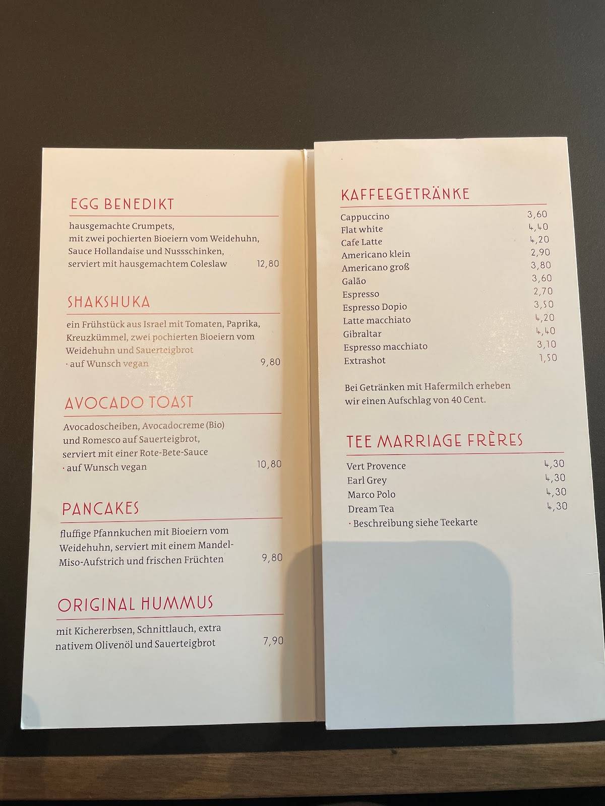 Menu au Café Oswaldz, Dresde
