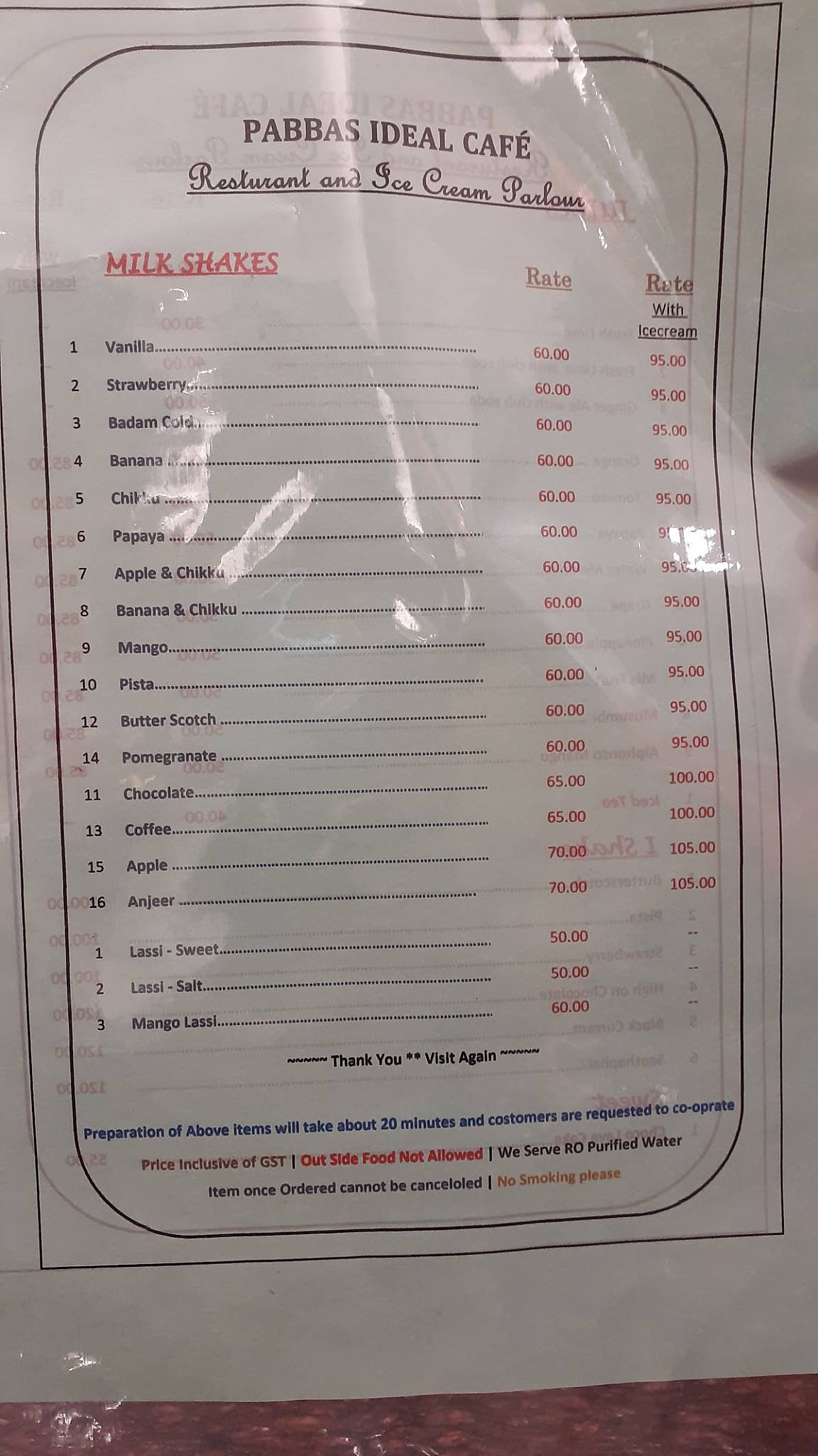 Menu at Pabbas Ideal Cafe, Bharat Mall, Mangaluru