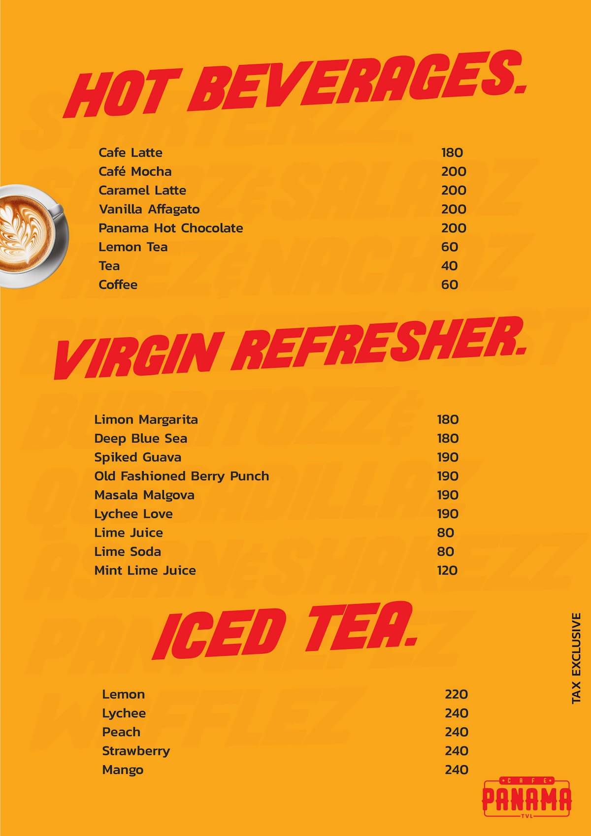 Menu at Cafe Panama - Tirunelveli, Tirunelveli