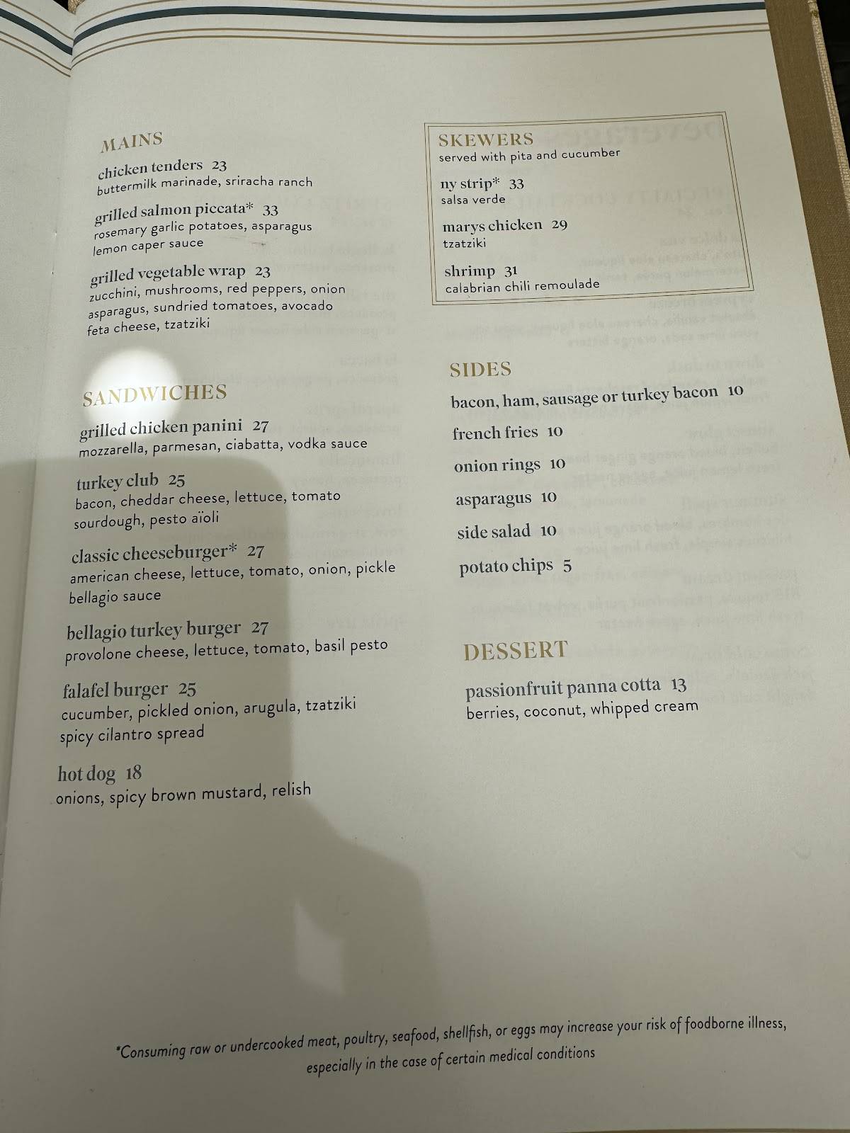 Menu at Pool Café & Bar, Las Vegas, 3600 S Las Vegas Blvd
