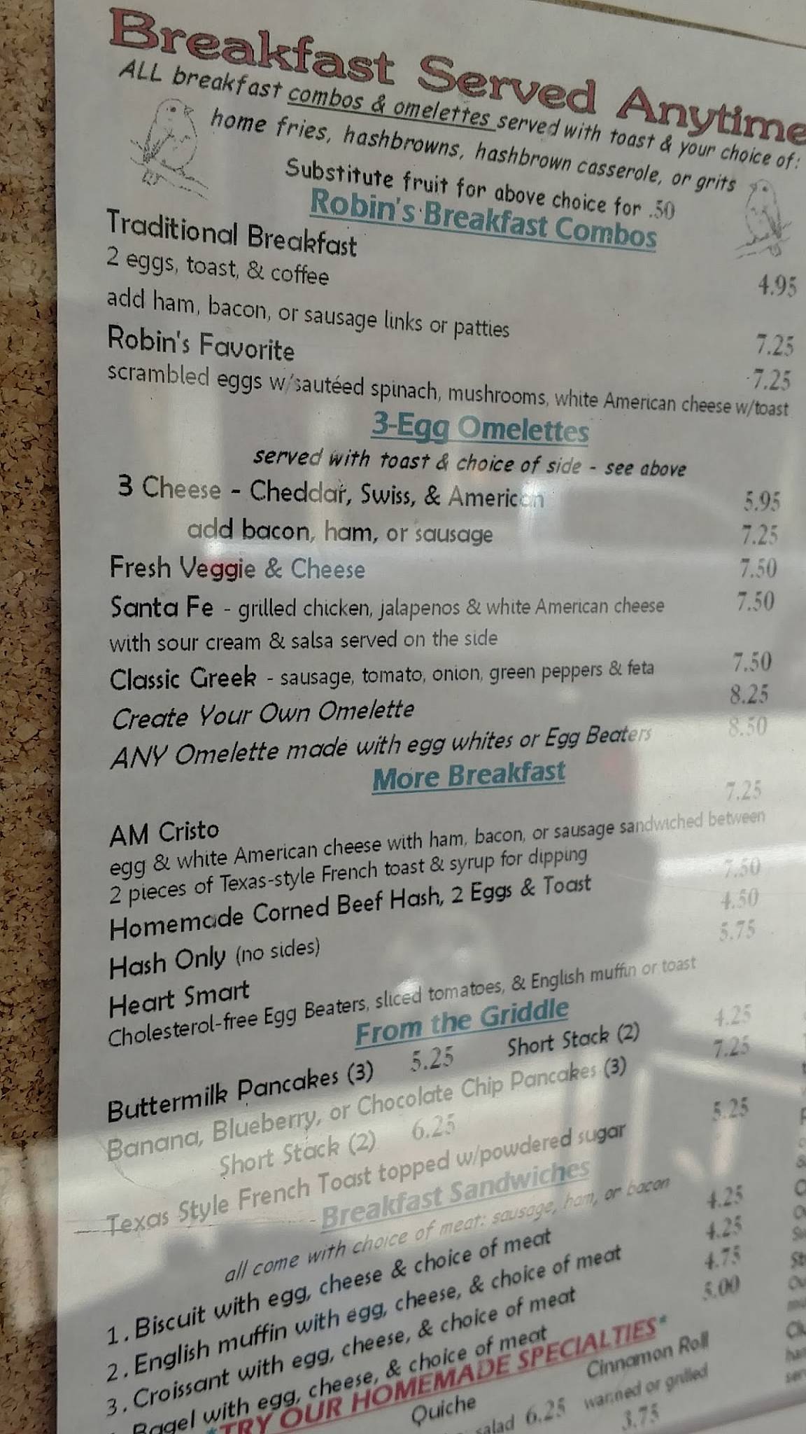 Menu at Robin's Downtown Cafe, Bradenton
