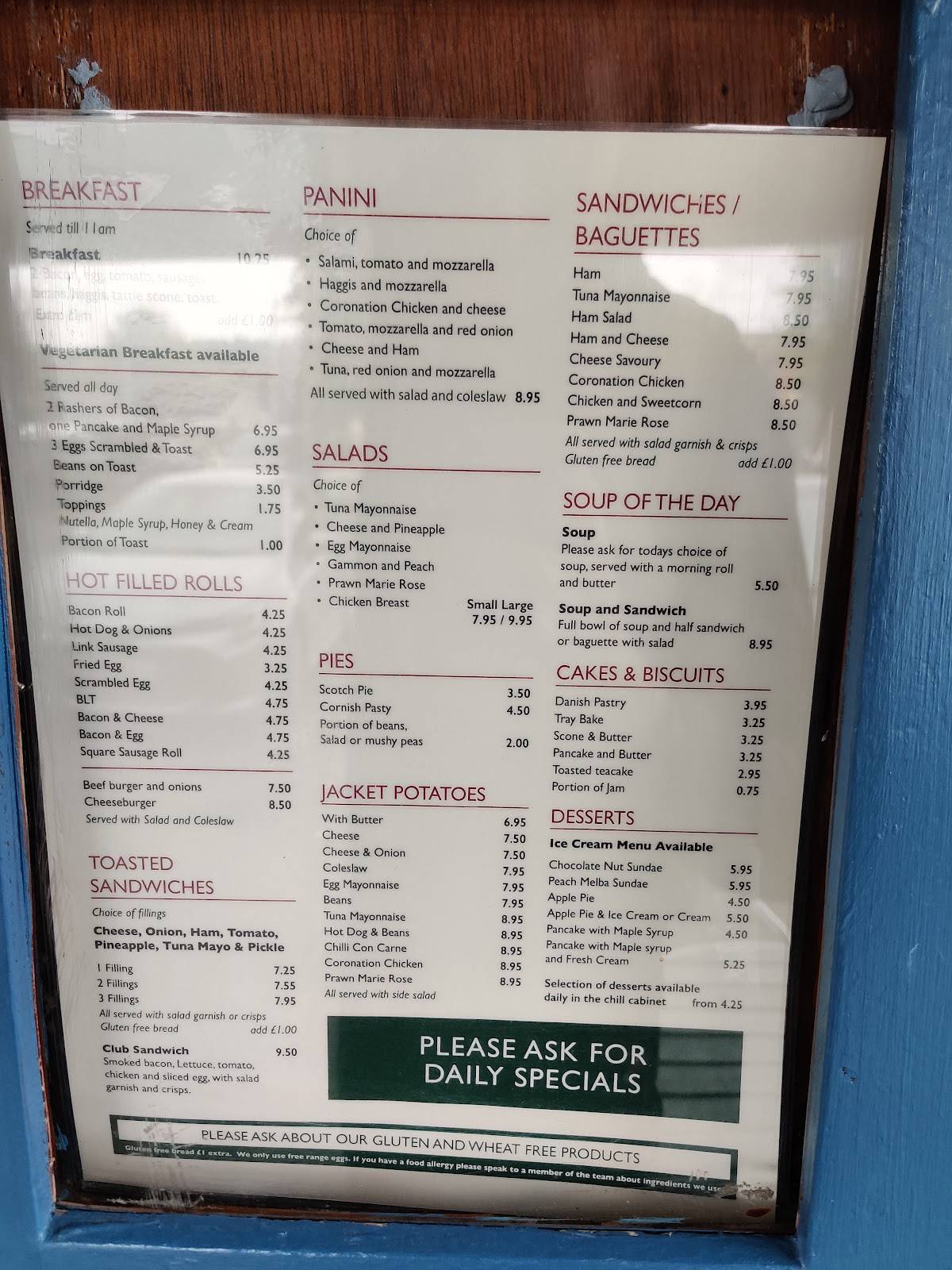 Menu at Rumblin Tum cafe, Moffat