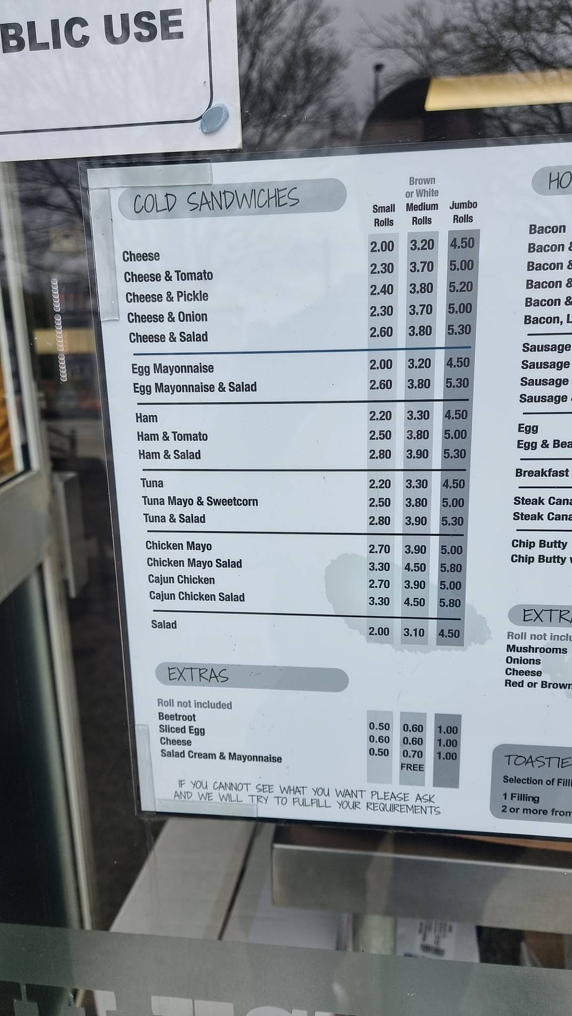 Menu at Simo's Cafe, Doncaster