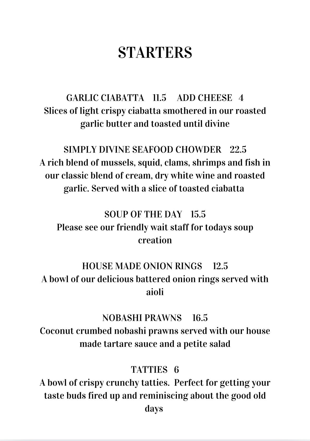 Menu at Simply Divine Cafe, Egmont Village