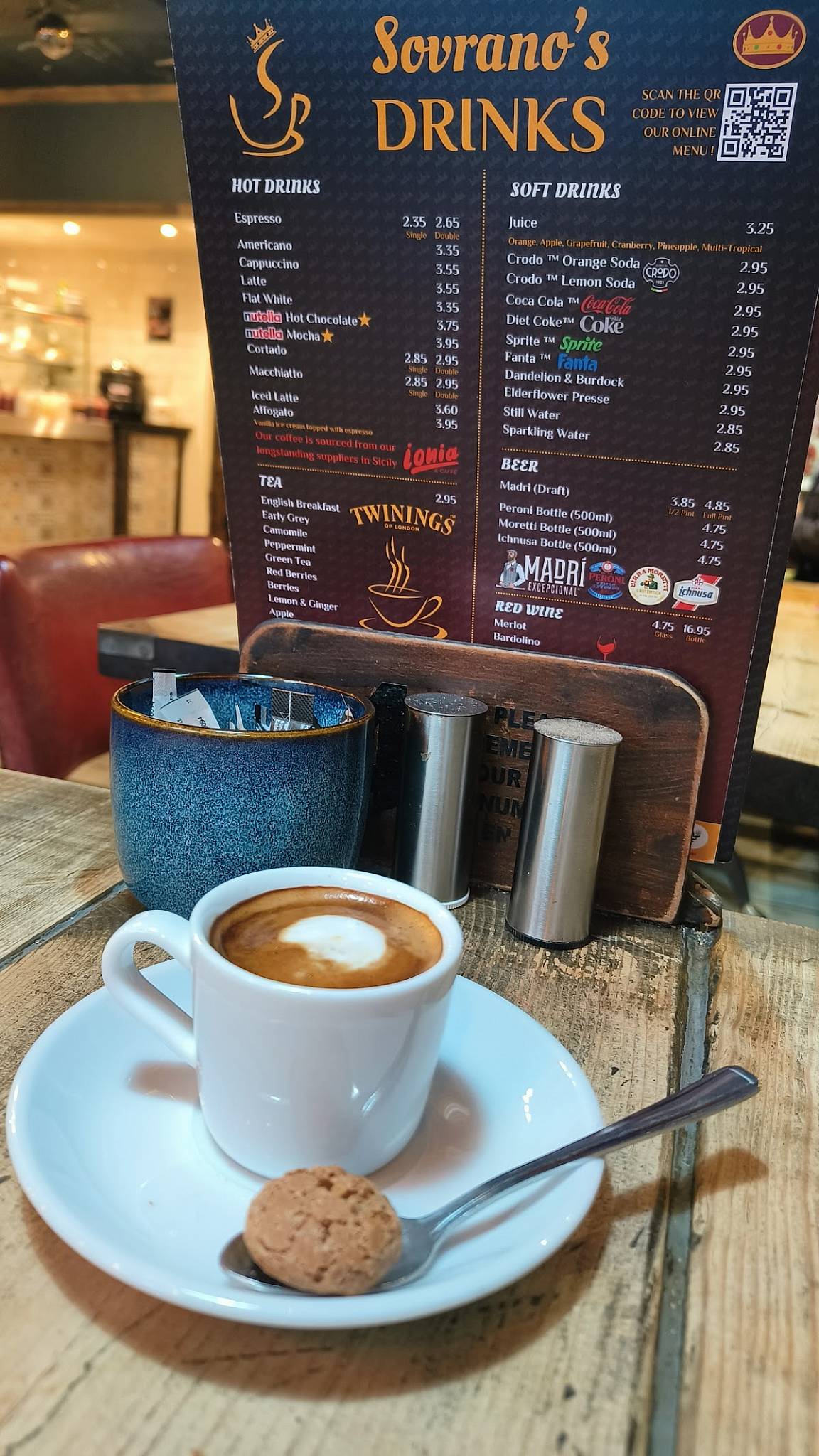 Menu at Sovrano’s Coventry cafe, Coventry