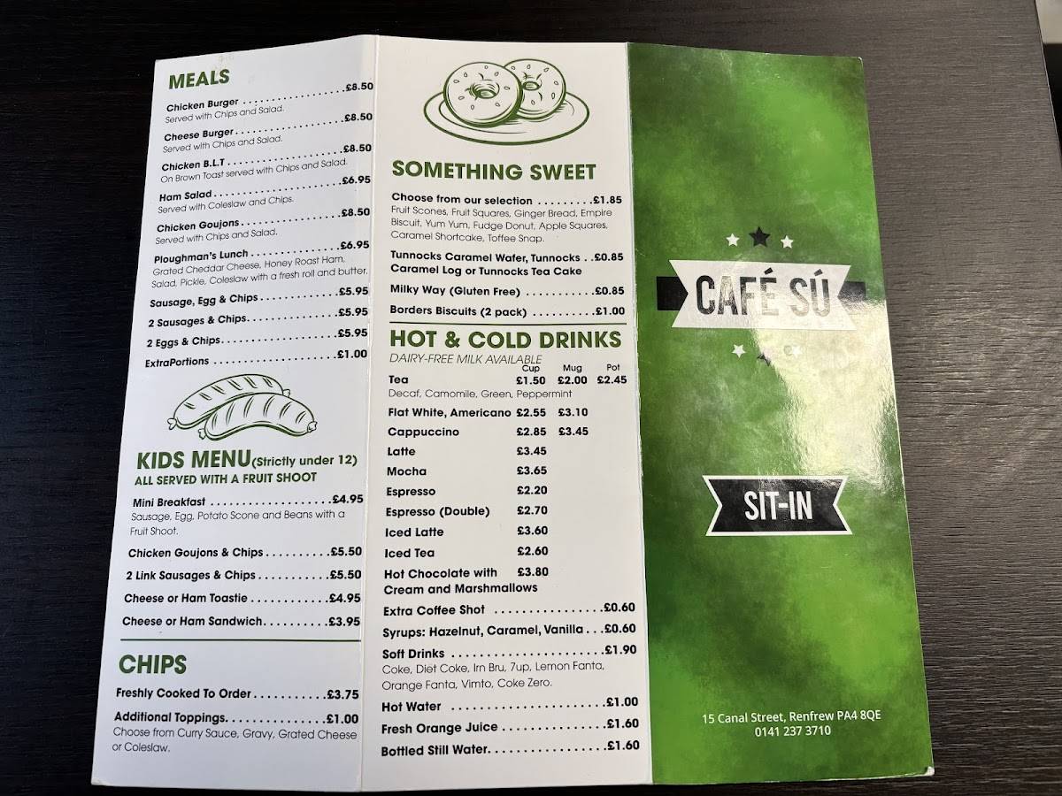 Menu at Cafe Su, Renfrew