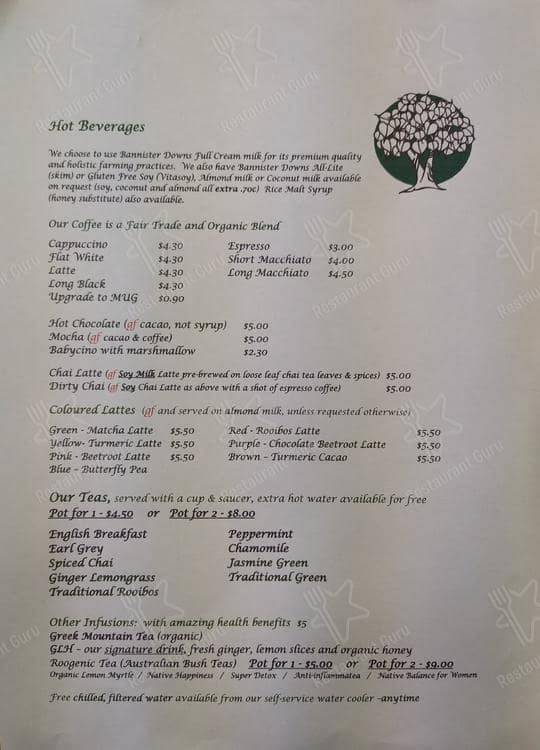 Menu at The Bodhi Tree cafe, Mount Hawthorn